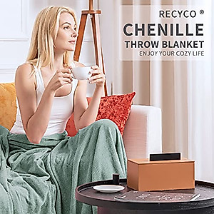 RECYCO Throw Blanket Soft Cozy Chenille Throw Blanket with Fringe Tassel for Couch Sofa Chair Bed Living Room Gift (Sage, 50'' x 60'')