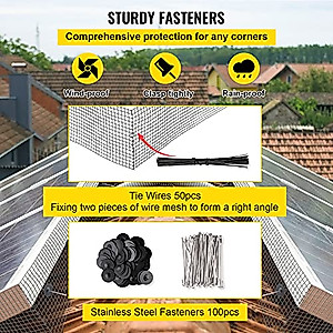 VEVOR Solar Panel Bird Guard 6inch PVC Coated Mesh Roll Kit, Critter Fence,Pigeon Proofing, Black, 6in x 98ft with 100pcs Fasteners, 50pcs Tie Wires