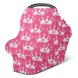 Baby Car Seat Covers Pink Girly Princess Royalty Crown Nursing Cover Breastfeeding Scarf Stroller Cover for Babies Multiuse Infant Carseat Canopy for Boys Girls, Shower Gifts