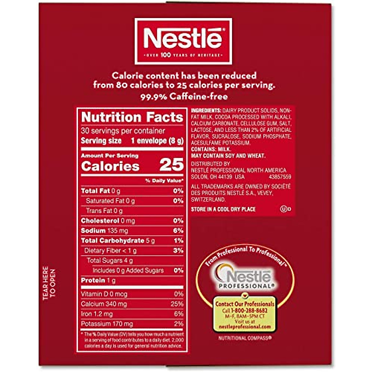 Nestle Hot Chocolate Packets, Hot Cocoa Mix, No Sugar Added and Fat Free, 30 Count (0.28 ounce Each)