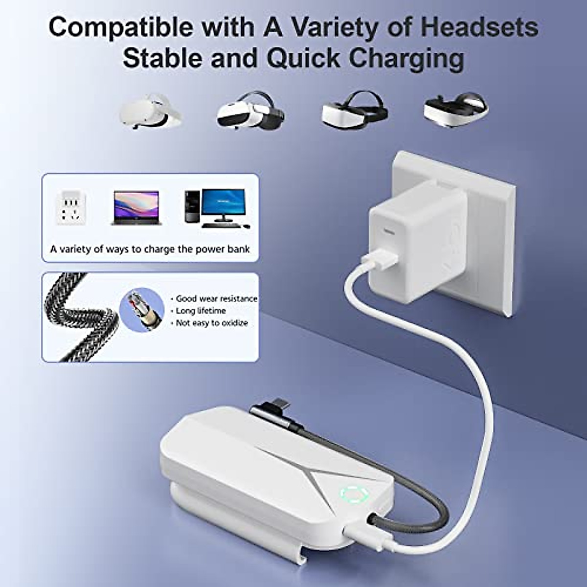 Battery Pack for Oculus Quest 2, Accessories for Oculus Quest 2 Headset, 5000mAh Extended Power Compatible with Meta Quest 2 Oculus Original Strap and Elite Strap Extended Play time VR Power Bank