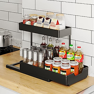 Pulling type seasoning shelf Desktop storage rack (White)