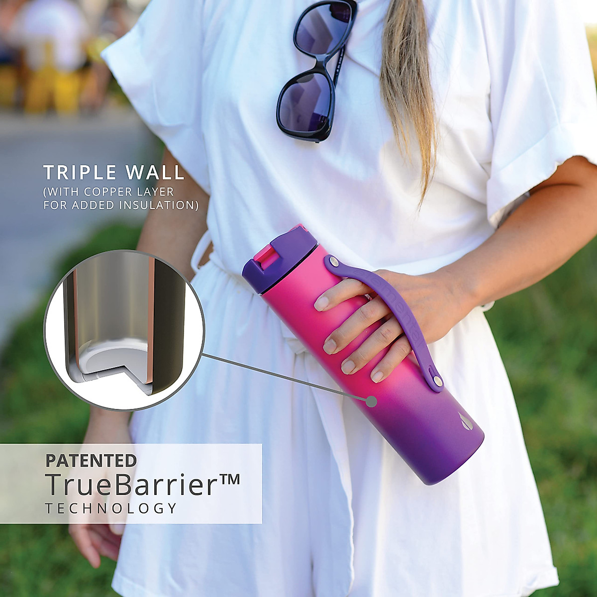 Elemental Iconic 20 oz Water Bottle with Straw Lid, Slim Insulated Water Bottles, Triple Wall Vacuum Stainless Steel Thermos, Reusable Metal Water Flask for Gym, Travel, & Sports - Berry Blast