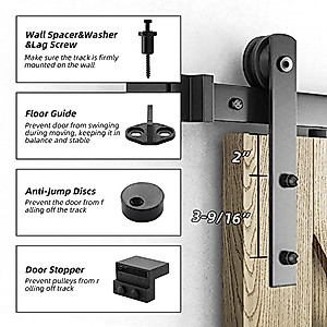 HOME MASTER HARDWARE 6.6 FT Heavy Duty Sturdy Sliding Barn Door Hardware Kit (Whole Set Includes 1x Pull Handle Set & 1x Floor Guide & 1x Latch Lock) Fit 36"- 40" Wide Door Panel (I Shape Hanger)