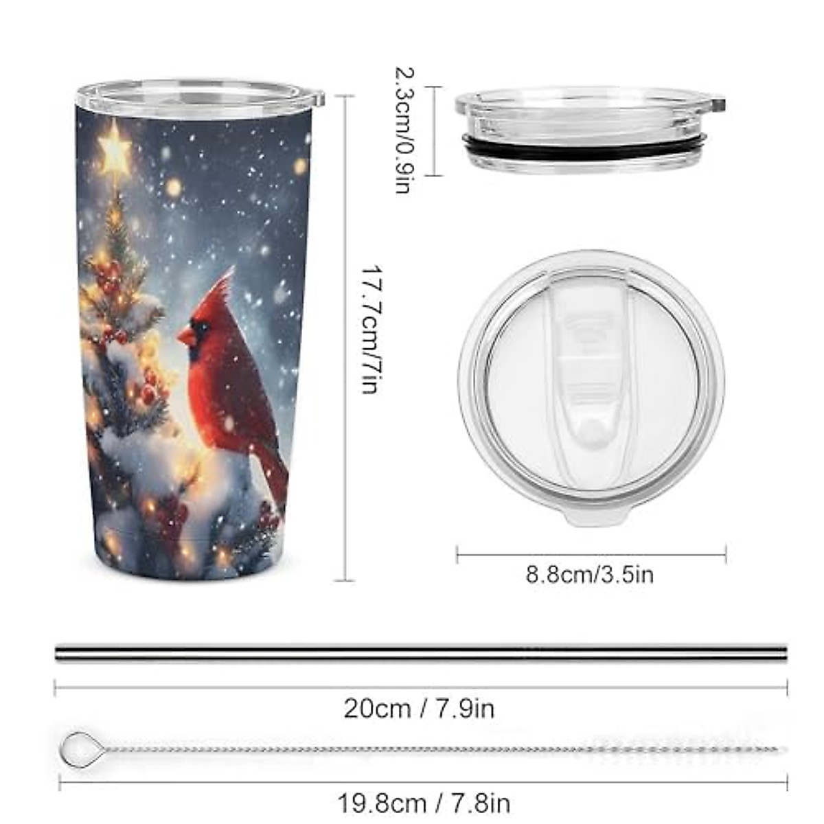 KIOWEIR Christmas Tree Bird Stainless Steel Tumbler 20oz With Lid And Straw, Insulated Tumblers Coffee Cup, Travel Mug for Ice Drink & Hot Beverage for Women Men Boys Girls