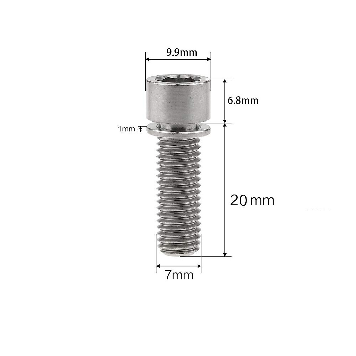 Wanyifa Titanium Ti Bolt M7 x 20mm Allen Head with Washers Bike Scewrs Pack of 4