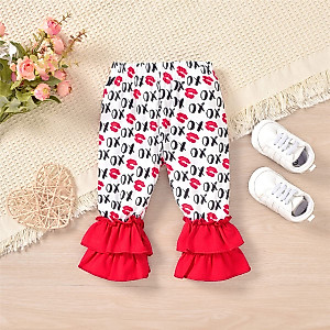 Newborn Baby Girl My First Valentines Day Outfits My 1st Valentines Day Romper+Pants+Headband Clothes Set (Red, 0-3 Months)