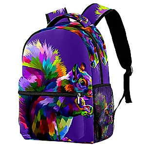 Watercolor Squirrel Painting Large Backpack for Boys Girls SchoolBag with Multiple Pockets Canvas