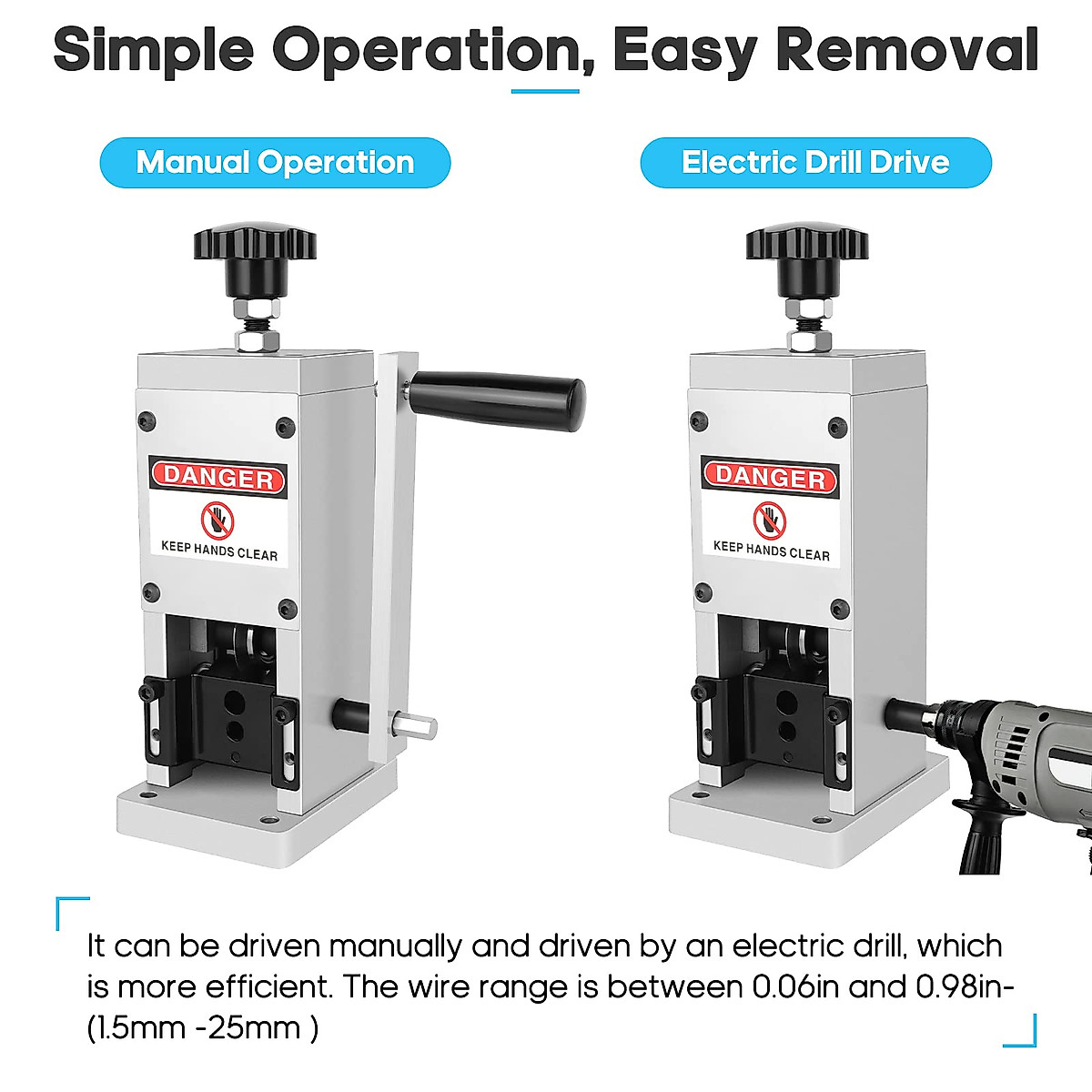 GYZJ Wire Stripper Machine Manual Drill Powered 0.06-0.98 in (1.5-25 mm) for Scrap Cable Copper Recycling Hand Crank Wire Stripping Machines Tool Maquina Para Pelar Cables de Cobre