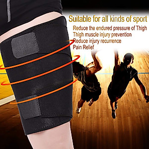 Breathable Thigh Support, Hamstring Compression Sleeve, Neoprene Non Slip Quadriceps Support Brace, Adjustable Thigh Wrap for Sprains, Strains, Pulled Muscles, Sports Injury