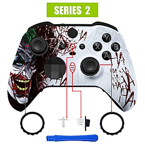 eXtremeRate Clown Hahaha Replacement Faceplate Cover for Xbox One Elite Controller Series 2 (Model 1797), Soft Touch Front Housing Shell Case & Accent Rings for Xbox Elite Series 2 Core Controller
