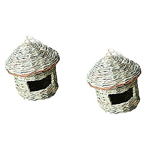 Rehomy Hanging Bird Houses Nest, 2pcs Reed Grass Hand Woven Bird Nesting Hanging Cage Grass Bird Hut Shelter for Parrot, Cockatiel, Parakeet, Canary, Finch Bird, Hummingbird, Dove, Budgie