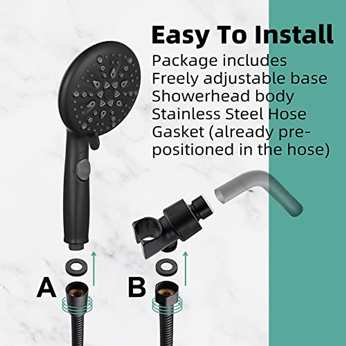 Cobbe High Pressure 9 Functions Shower Head with handheld, Built-in Power Spray to Clean Corner, Tub and Pets, Stainless Steel Hose Adjustable Bracket(Matte Black)