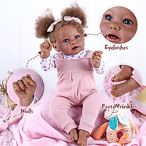 BABESIDE Reborn Baby Dolls Black Girl - 20 Inch - African American Girl Blue Eyes - Vinyl Head & Limbs, Cloth Body - Realistic-Newborn Baby Dolls with Accessories Gifts for Kids Girls Boys