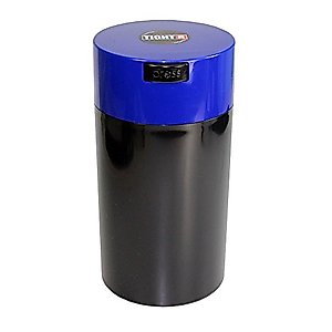 Tightpac America, Inc. Tightvac-3 to 12 Oz Vacuum Sealed Storage Container, 1.3-Liter/1.1-Quart, Dark Blue Cap & Black Body