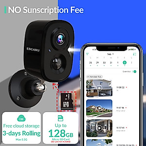 ESCANU Wireless Outdoor Security Camera Battery Rechargeable,WiFi AI Motion Detection Camera for Home Security with 2-Way Audio,Night Vision,Spotlight,1080P Full HD,Black Camera