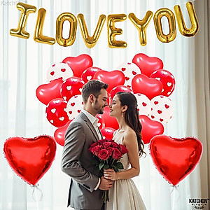 KatchOn, I Love You Balloons - Pack of 37 | Heart Balloons for Proposal Decorations, Happy Anniversary Decorations | Love You Balloon, Love Sign Balloon for Her, Romantic Decorations Special Night
