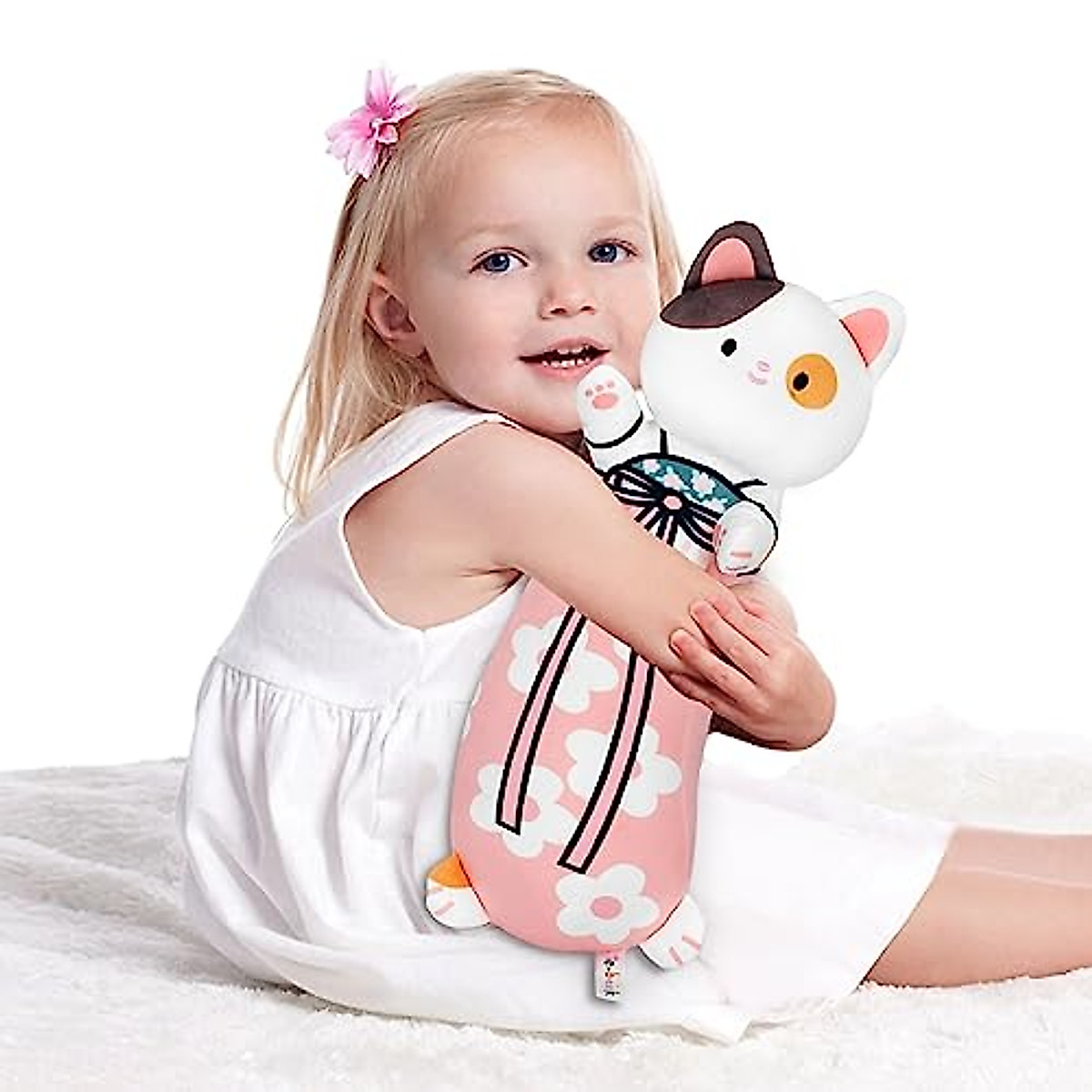 Terbaik Long Cat Plush Pillow, Cherry-Blossom, 20 in, Kawaii Cat Stuffed Animal Body Pillow for Girls, Boys, and Girlfriend - Soft & Fluffy (Pink)