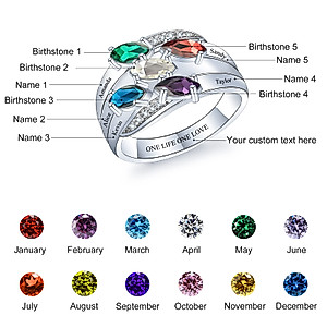 BAUMA AUTO Mother Ring with 1-8 Birthstones Personalized 925 Sterling Silver Rings Custom Anniversary Ring for Women Wife Grandma Mom Mother's Day (Style 06)