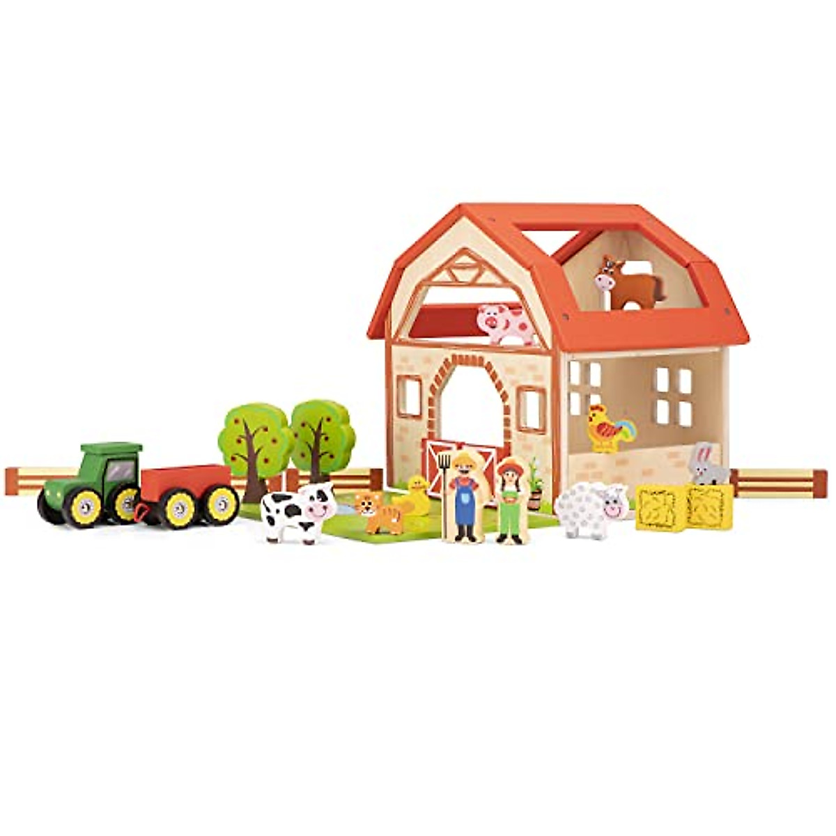 New Classic Toys Wooden Farm House Playset Educational Toys and Color Perception Toy for Preschool Age Toddlers Boys Girls, Multi Color, (10850)