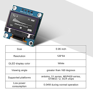 4pcs I2C OLED 0.96 Inch OLED Display Module IIC SSD1306 128 * 64 LCD White with Du-pont Wire 40-Pin Female to Female for Ar duino UNO R3 51 Series STM32