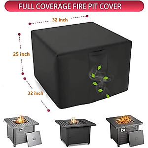 600D Fire Pit Cover Square 32 inch, Fits for 28-32 Inch Gas Fire Table, Oxford Fabric Outdoor Fireplace Cover, Waterproof Rectangle Firepit Cover (32 inch square)