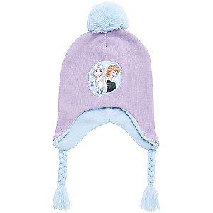 Disney Girls’ Winter Set: Ear Flap Beanie Hat, Gloves or Mittens: Elsa, Anna, Princess (Age: 2-7), Size Age 4-7, Purple Glove