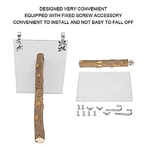 Bird Mirror, Stainless Steel Medium Small Parrots Mirror Bird Mirror Toy with Wooden Standing Rod for Parrot Parakeet Cockatiels