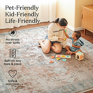 RUGGABLE Washable 3x5 Area Rug, Zareen Paprika Red, Premium Rugs for Living Room, Bedroom, Kitchen, Office, Classroom with Gripper Non Slip Pad