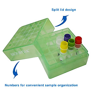 CryoKing 2in 25 Well PP Cryogenic Boxes, Microtube Storage Box, Tube Laboratory Storage Freezer Boxes, 5 Pcs