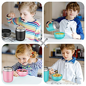 DaCool Kids Thermos with Handle Spoon for Hot Cold Food 16 OZ Insulated Food Jar Food Thermos for Lunch Soup Leakproof Vacuum Stainless Steel Keep Food Warm Thermal Container for School Travel, Black