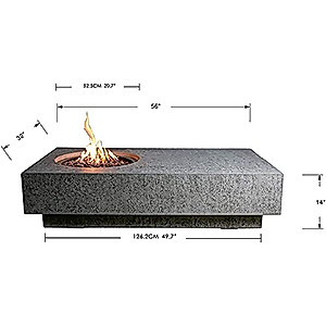 Elementi Metropolis Table Cast Concrete Natural Gas Fire Table, Outdoor Fire Pit Fire Table/Patio Furniture, Canvas Cover & Lava Rock Included with Free AMS Fireplace Wind Guard