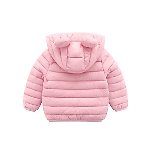 XMWEALTHY Baby Boys Girls Winter Coats Toddler Light Puffer Down Jacket Infant Kids Bear Hoods Padded Outwear Pink 12-18 Months