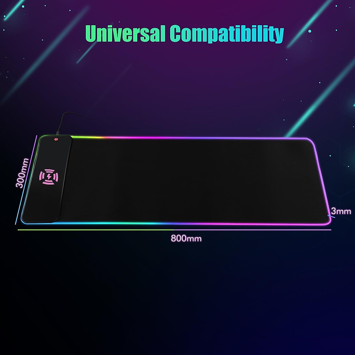 Macarrie 2 Pcs Charging Mouse Pad Cool Mouse Pad with 15w 31.5 x 11.8 x 0.2'' Fast Charging Extended Large LED Gaming Mousepad RGB Mouse Pad Non Slip Wireless Keyboard Pad for Office Desks