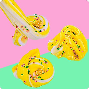 3 Pack Cloud Slime Kit, with Pink Peachs, Yellow Lemon and Blue Latte Cute Charms Cloud Slime, Educational Fidget Slime Toys for Kids, Birthday Gifts Party Favors for Girls Boys