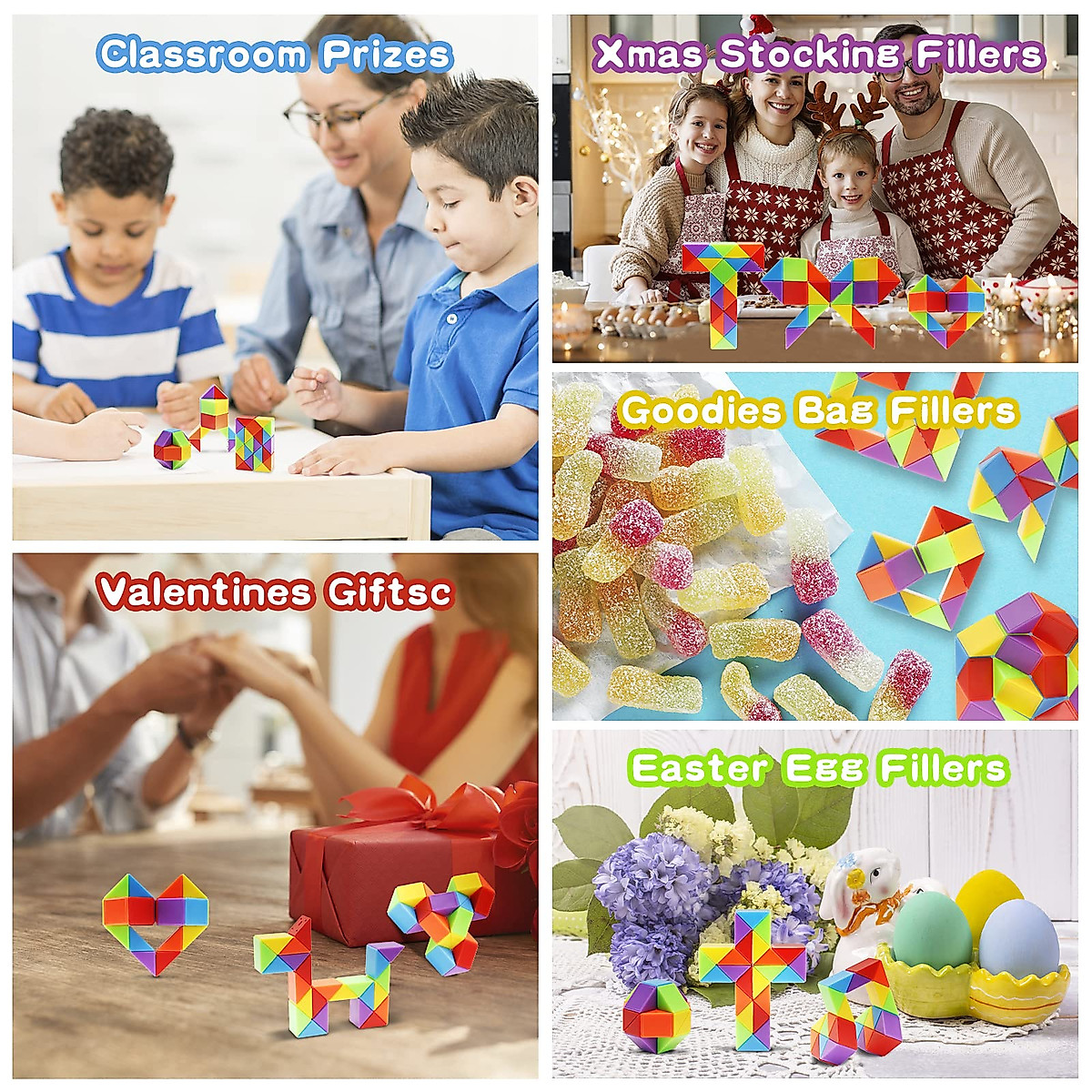 Ganowo 30 Pack Party favor, Medium Fidget Snake Cube Twist Puzzle Toys for Kids Teens Stocking Stuffers Bulk Birthday Party Supplies Goodie Bags Fillers (Rainbow)