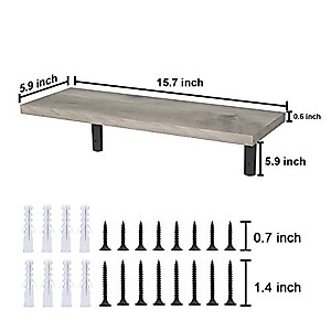 MDLUFFY Farmhouse Floating Shelves Wood Wall Mounted Storage Rack Rustic Shelf Home Office Decoration 16" L x 6" W x 0.6 D Set of 3 (Grey)