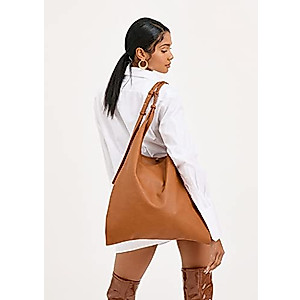Like Dreams Womens Everyday Large Vintage Vegan Leather Hobo Tote Snap Shoulder Fashion Handbag Purse (Cognac)