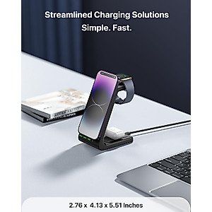 Intoval Wireless Charger for Fitbit Sense 2/Sense/Versa 4/Versa 3, 3 in 1 Wireless Charging Station for iPhones, Androids, Airpods (V3, Black)