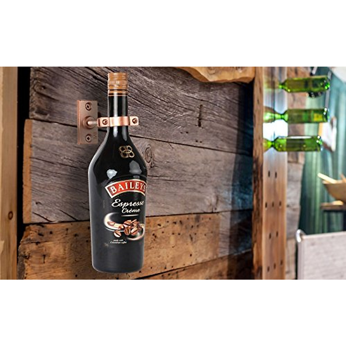 Lily's Home Bar Wall Mount Single Wine Bottle Display Holder, Industrial Design with Mounting Hardware, Works with Wine or Liquor Bottles, Copper Finish (4-1/2” x 1-3/8” x 2-3/4”)