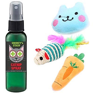 Smokey's Stash Catnip Spray with Catnip Easter Bunny, Carrot, and Sisal Rope Mouse cat Toys for Cats (Bundle)