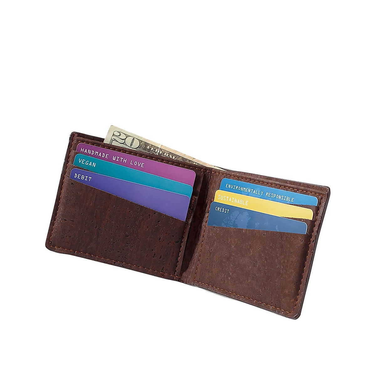 Corkor Slim Bifold Wallet for Men - Cork Wallet - Vegan Leather Cruelty Free Brown