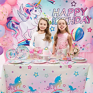 WERNNSAI Unicorn Party Tablecloth - 2 Pack Rainbow Unicorn Party Decorations 108'' x 54'' Disposable Table Cover Plastic Table Cloths for Girls Birthday Baby Shower Unicorn Themed Party Supplies