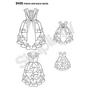 Simplicity 8405, Disney Beauty and the Beast Princess Belle Costume for Girls and 18'' Dolls Sewing Pattern, Sizes 3-8
