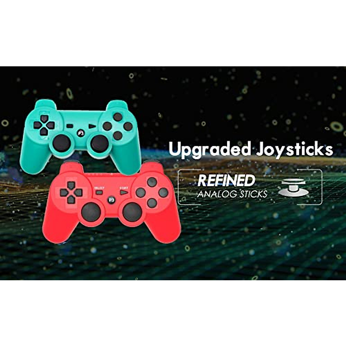 Rzzhgzq 2 Pack PS3 Wireless Controller Playstation 3 Controller Wireless Bluetooth Gamepad with USB Charger Cable for PS3 Console (Red+Green)