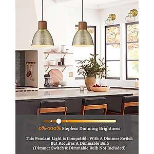 ELYONA Vintage Hammered Pendant Light Fixtures, 10.2” Industrial Metal Hanging Bar Lamp, Solid Wood Antique Gold Adjustable Pendant Light for Kitchen Island, Farmhouse, Dining Room, Brushed Brass