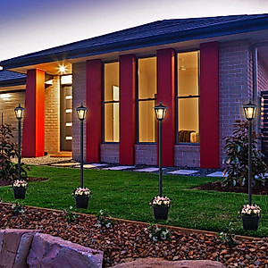 Mancra 65" Solar Lamp Post Light with Planter, Glass 60 Lumens Solar Garden Lights Outdoor Waterproof Solar Pole Lights Patio Decor, Warm White