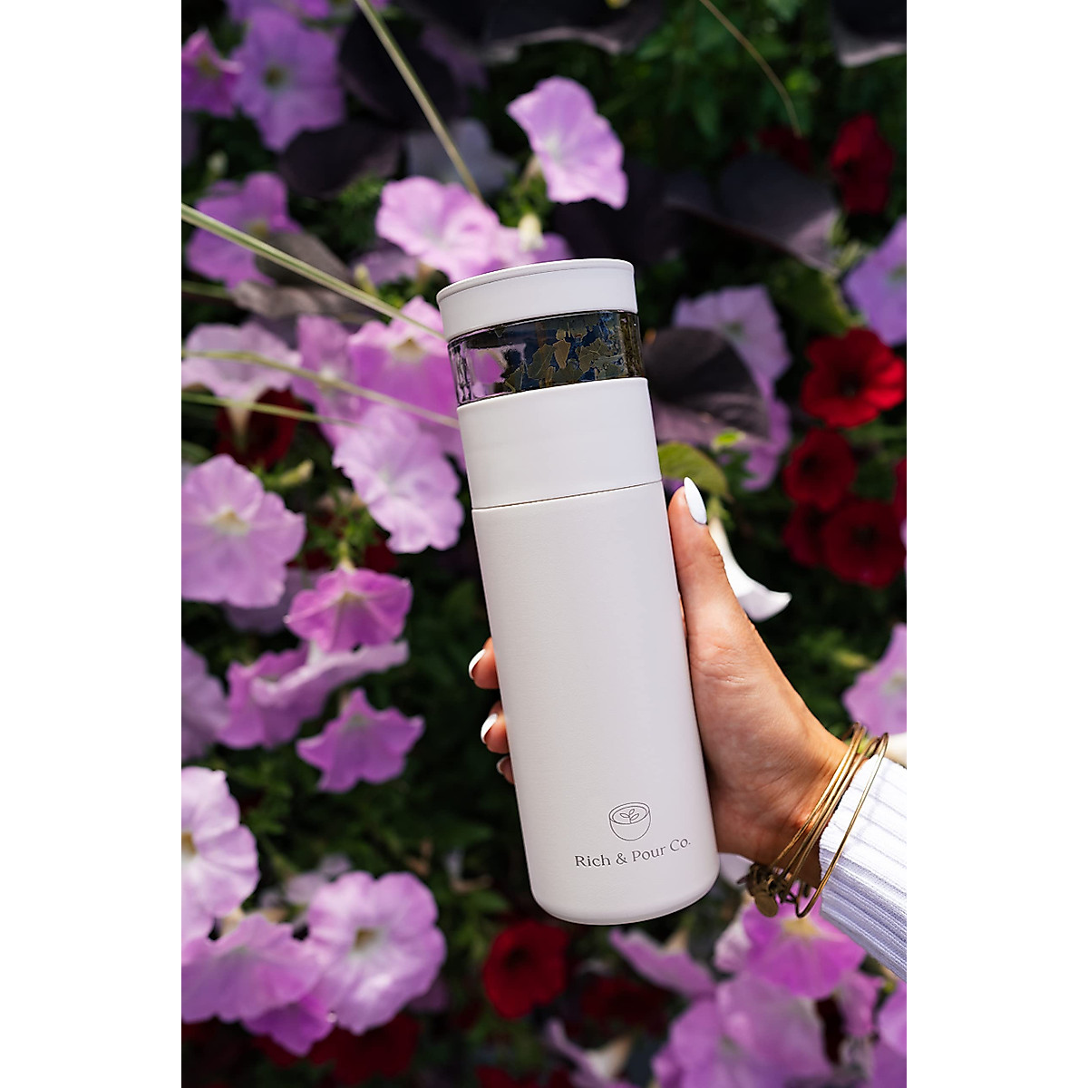 Insulated Tea Infuser Tumbler Thermos - Stainless Steel Travel Tea Mug with Lid | Cold Brew Coffee Mug Flask (RP24)