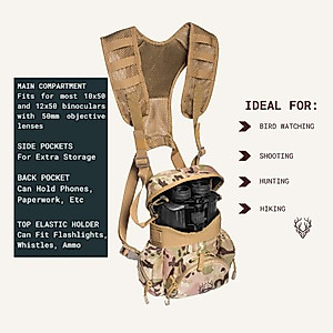 Boundless Performance Binocular Harness Chest Pack - Our Bino Harness case is Great for Hunting, Hiking, and Shooting - Bino Straps Secure Your Binoculars-Holds rangefinders, Bullets, Gear - Multicam