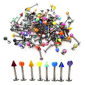 Groupcow 100pcs Stainless Steel Labret Lip Bar Ring Body Piercing Barbell Jewelry Ball